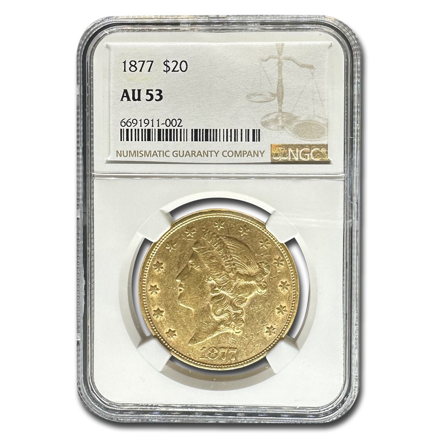 1877 $20 Liberty Gold Double Eagle AU-53 NGC