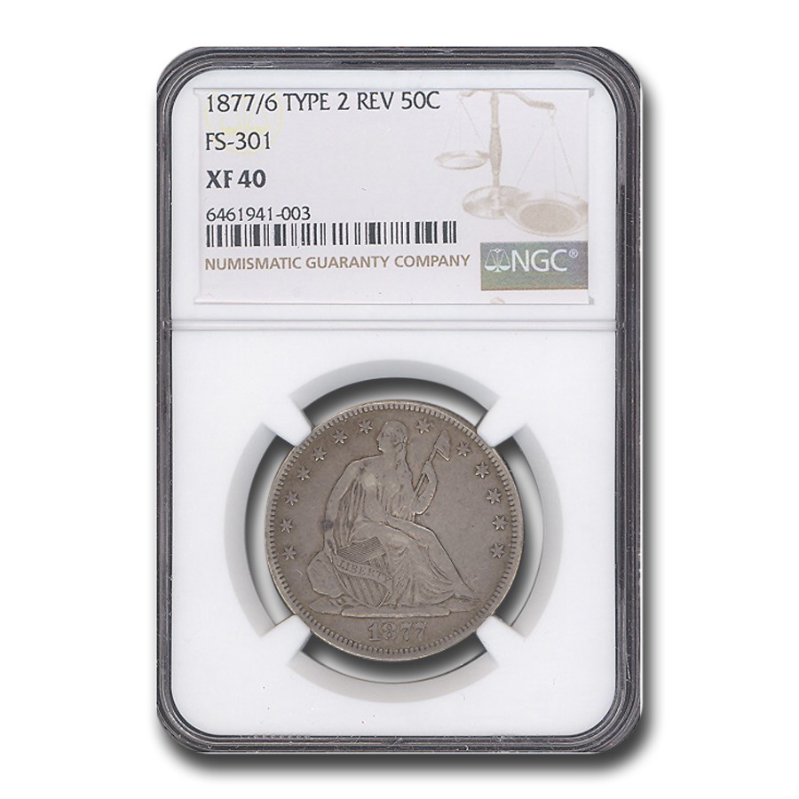 Buy 1877/6 Liberty Seated Half Dollar XF-40 NGC (Type-II Rev, FS-301) | APMEX