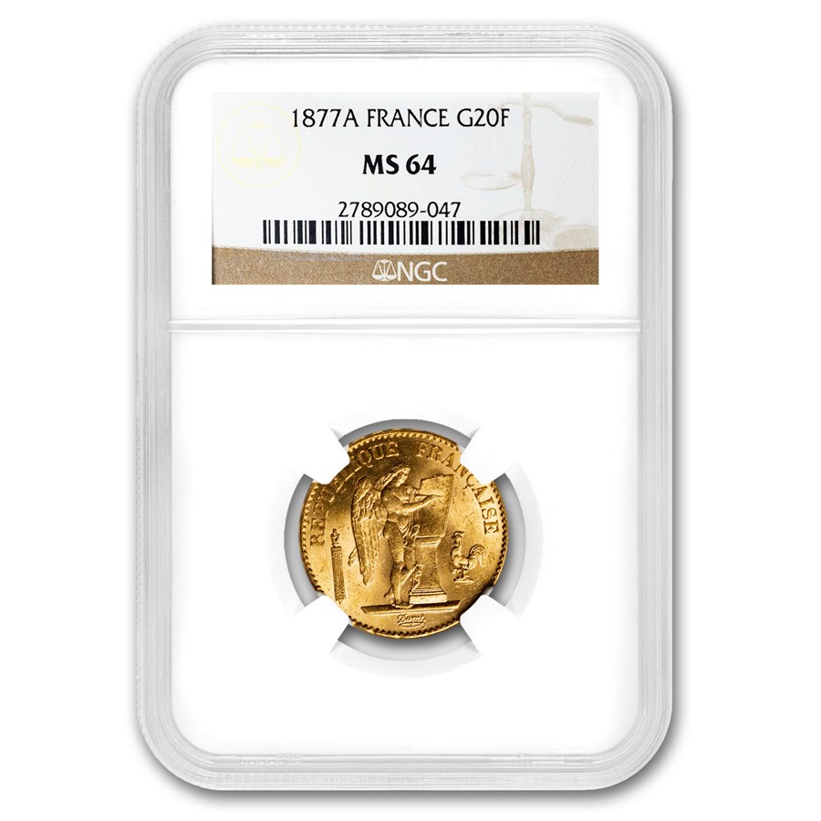 Buy 1877-A France Gold 20 Francs Angel MS-64 NGC | APMEX