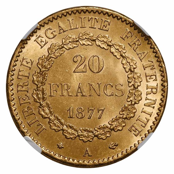 Buy 1877-A France Gold 20 Francs Angel MS-65 NGC | APMEX