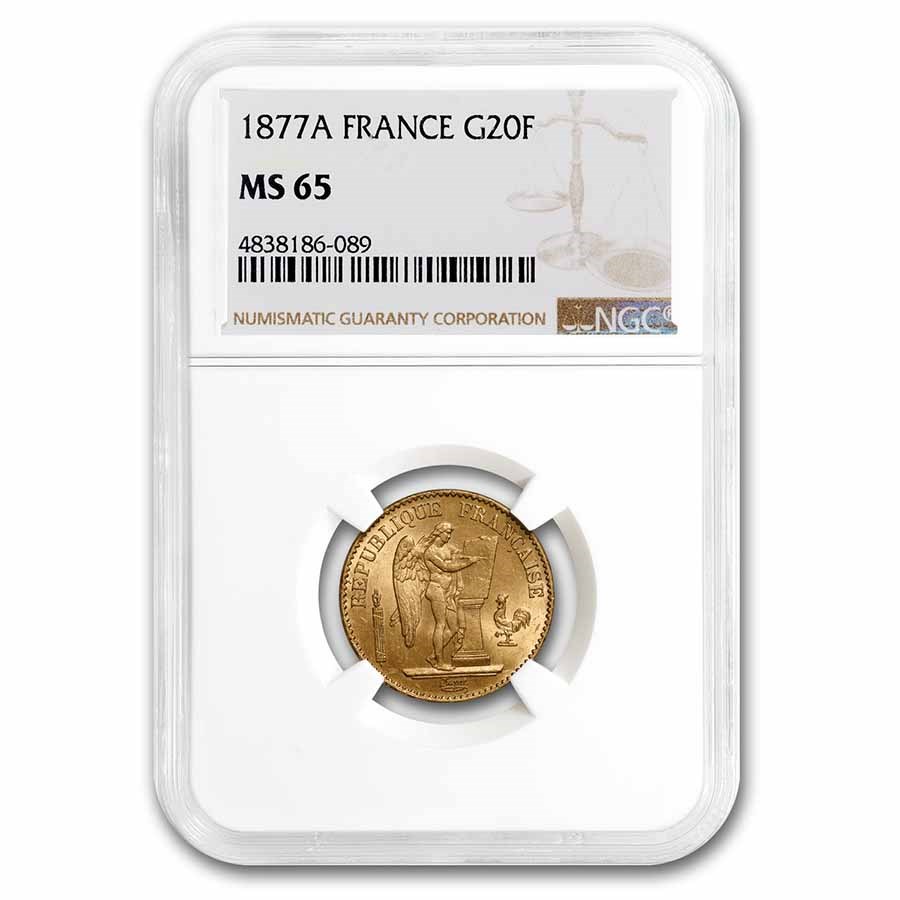 Buy 1877-A France Gold 20 Francs Angel MS-65 NGC | APMEX