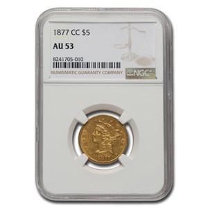 1877-CC $5 Liberty Gold Half Eagle AU-53 NGC
