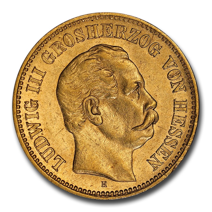 Buy 1877 German States Hesse-Darmstadt Gold 5 Mark AU-58 NGC | APMEX