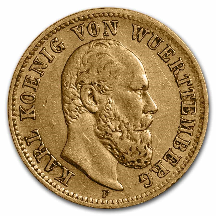 Buy 1877 German States Wurttemberg Gold 5 Mark Avg Circ | APMEX
