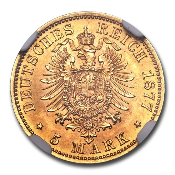 Buy 1877 German States Wurttemberg Gold 5 Mark MS-65 NGC | APMEX
