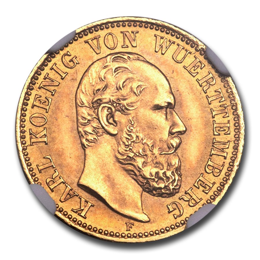 Buy 1877 German States Wurttemberg Gold 5 Mark MS-65 NGC | APMEX