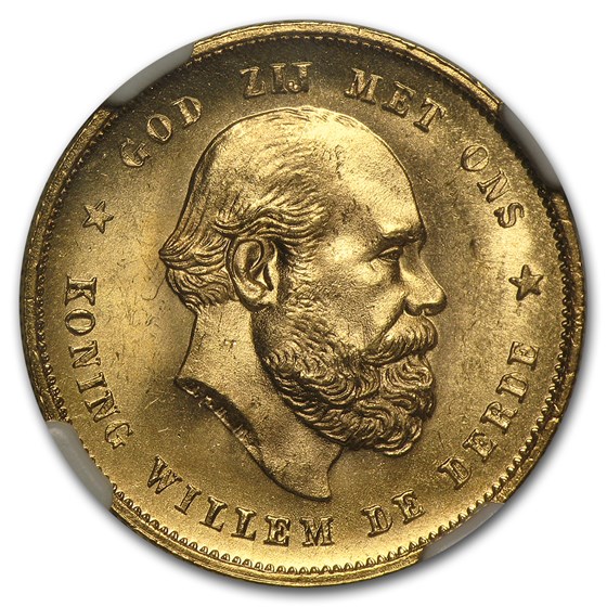 Buy 1877 Netherlands Gold 10 Guilders Willem III MS-64+ NGC | APMEX