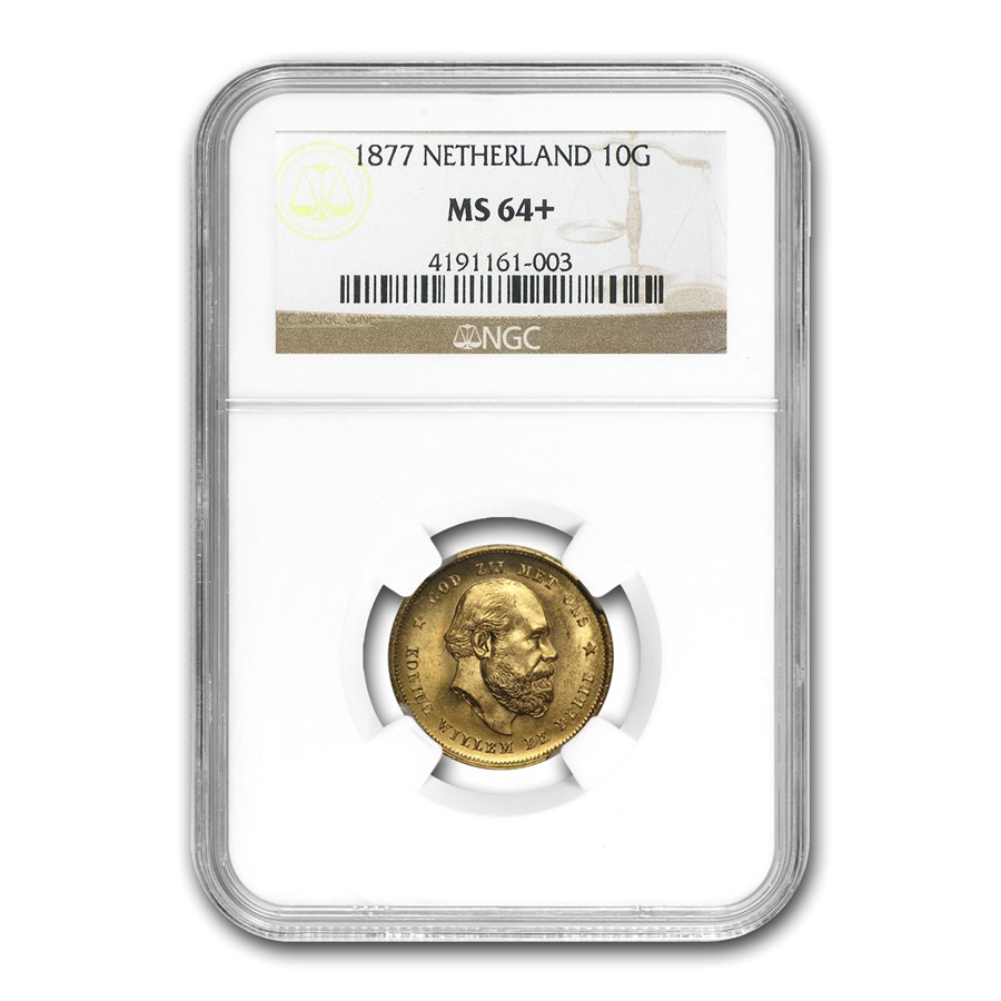 Buy 1877 Netherlands Gold 10 Guilders Willem III MS-64+ NGC | APMEX