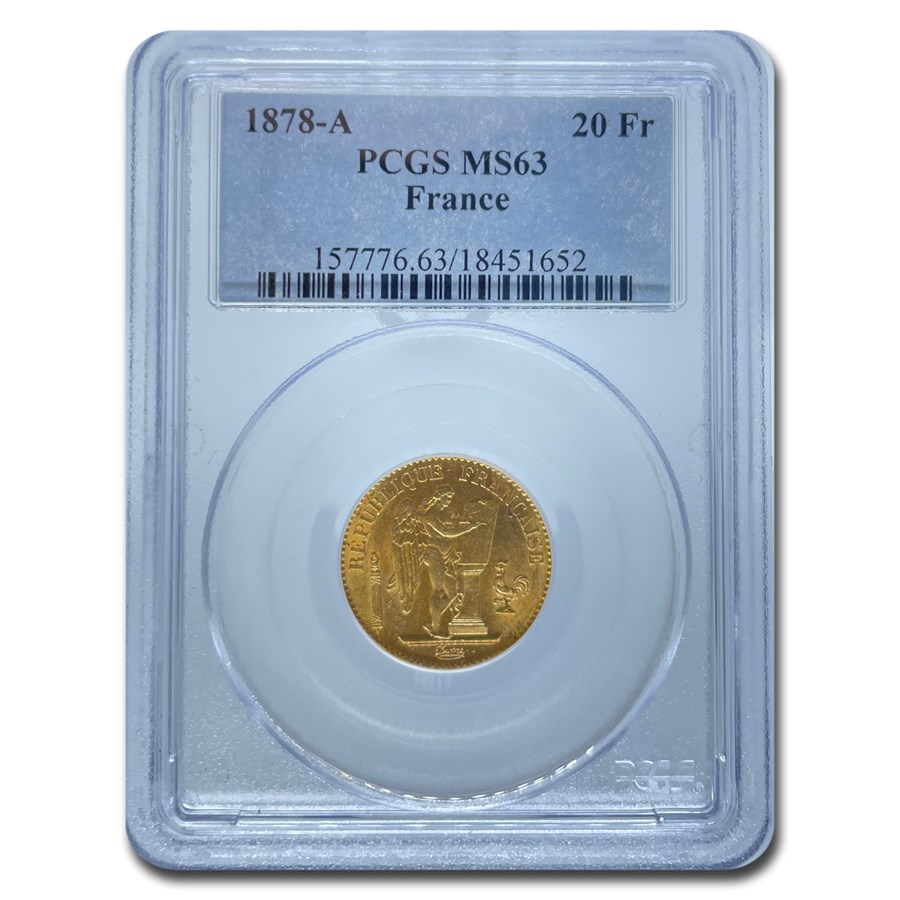 Buy 1878-A France Gold 20 Francs Lucky Angel MS-63 PCGS | APMEX