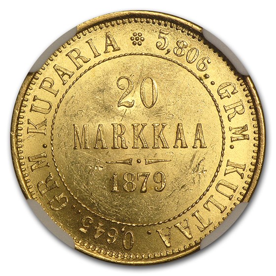 Buy 1879-S Finland Gold 20 Markkaa Unc Details NGC (Obv Damage) | APMEX