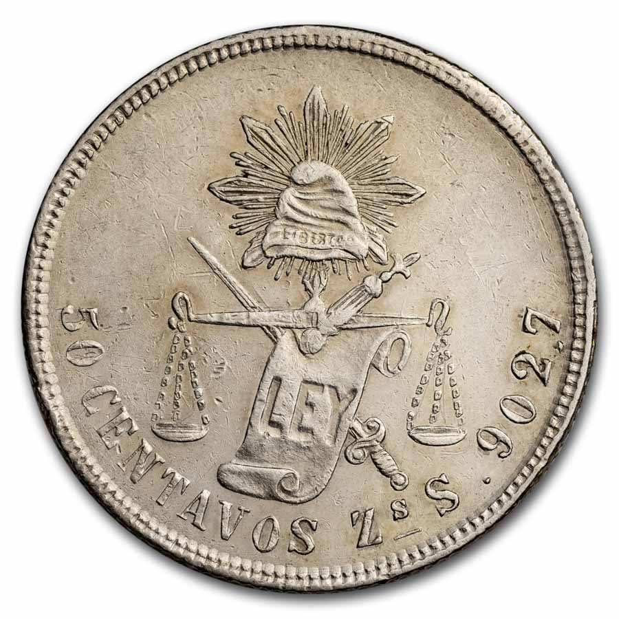 1879-Zs S Mexico Silver 50 Centavos AU