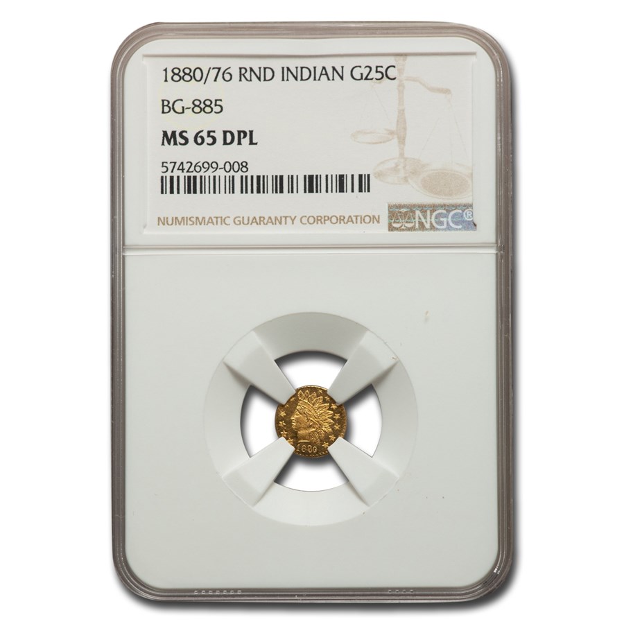 Buy 1880/76 Indian Round 25 Cent Gold MS-65 NGC (DPL, BG-885) | APMEX