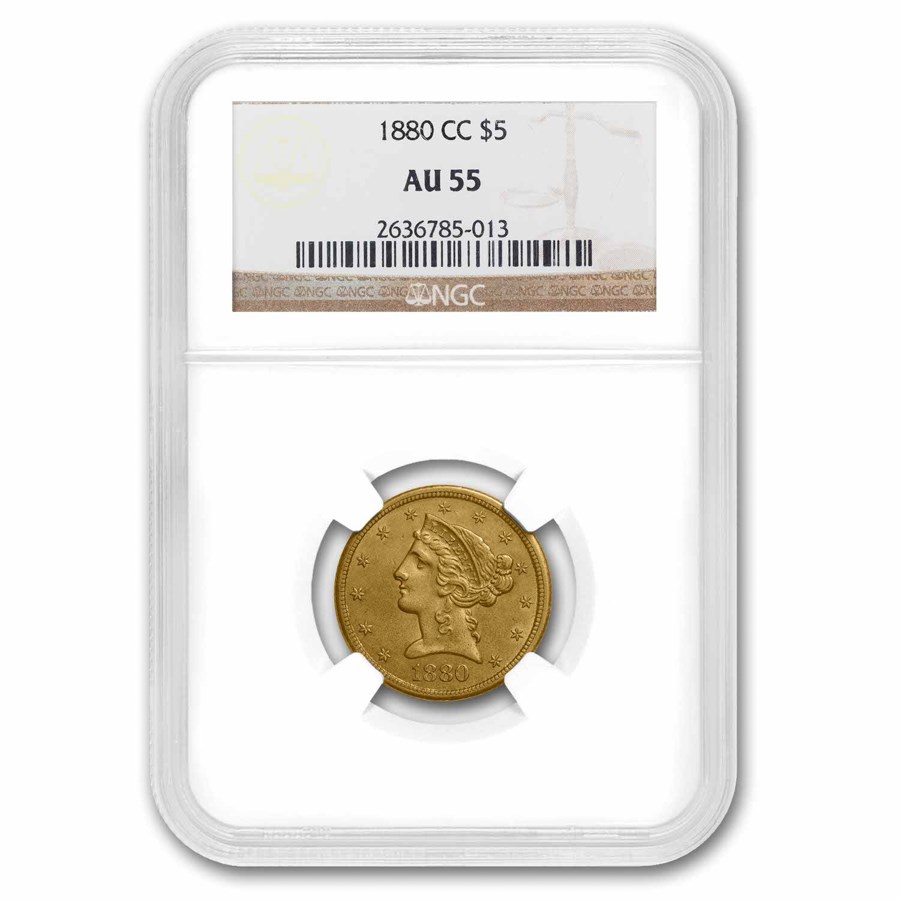 Buy 1880-CC $5 Liberty Gold Half Eagle AU-55 NGC CAC | APMEX