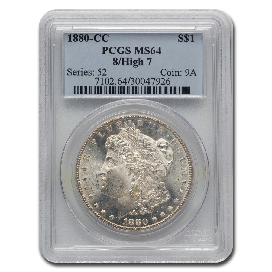 Buy 1880-CC Morgan Dollar 8/7 High 7 Morgan Dollar MS-64 PCGS | APMEX