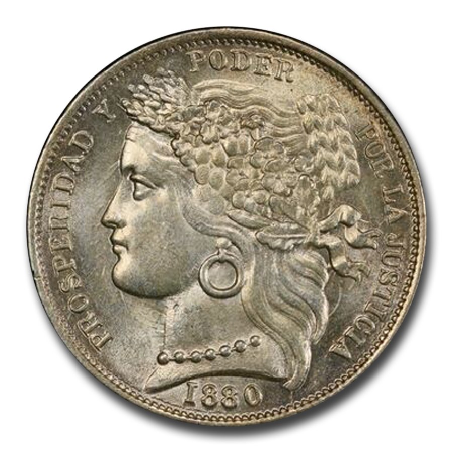 1880 Peru Silver Peseta MS-64 PCGS