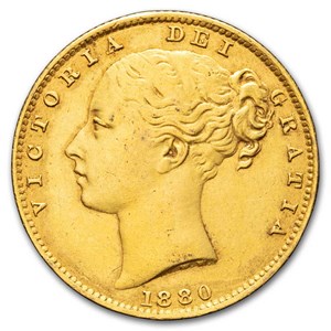 1880-S Australia Gold Sovereign Victoria Shield AU