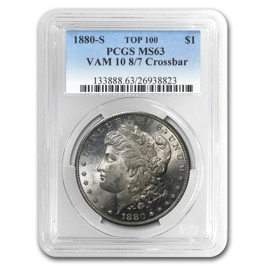 Buy 1880-S Morgan Dollar MS-63 PCGS (VAM-10, 8 over 7, Top-100) | APMEX