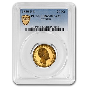 1880 Sweden Gold 20 Kronor Oscar II PR-65 Cameo PCGS