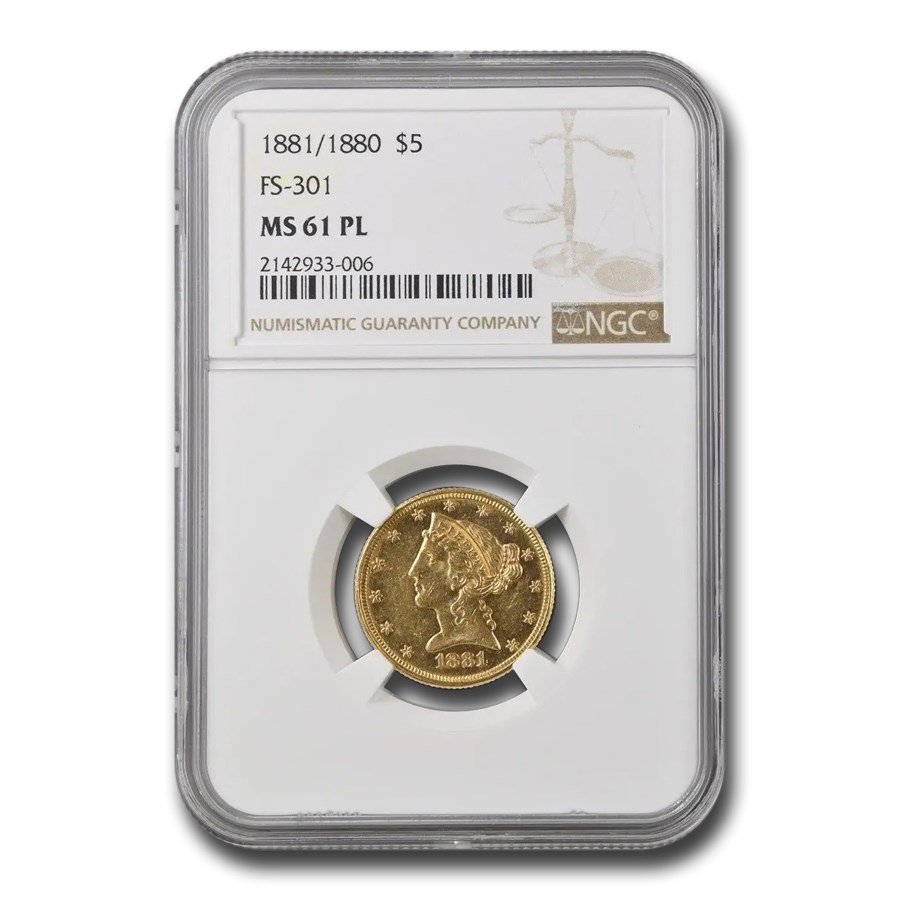 Buy 1881/1880 $5 Liberty Gold Half Eagle MS-61 | APMEX