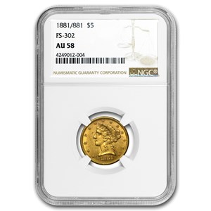 Buy 1881/1881 $5 Liberty Gold Half Eagle AU-58 NGC (RPD FS-302) | APMEX