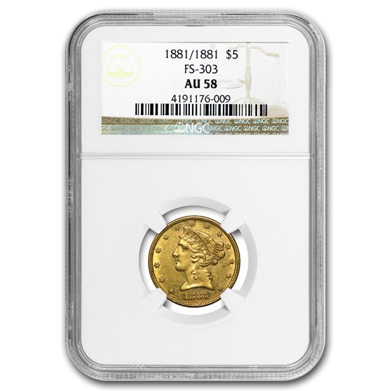 Buy 1881/1881 $5 Liberty Gold Half Eagle AU-58 NGC (RPD FS-303) | APMEX