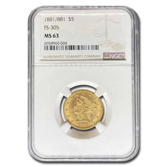 Buy 1881/1881 $5 Liberty Gold Half Eagle MS-63 NGC (RPD VP-001) | APMEX