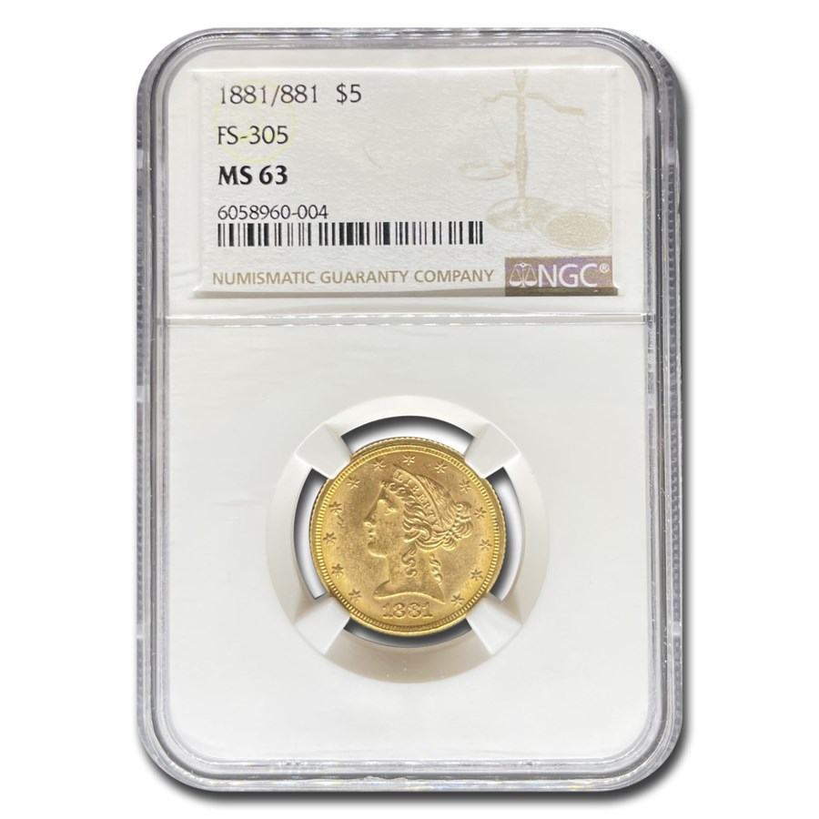 Buy 1881/1881 $5 Liberty Gold Half Eagle MS-63 NGC (RPD VP-001) | APMEX