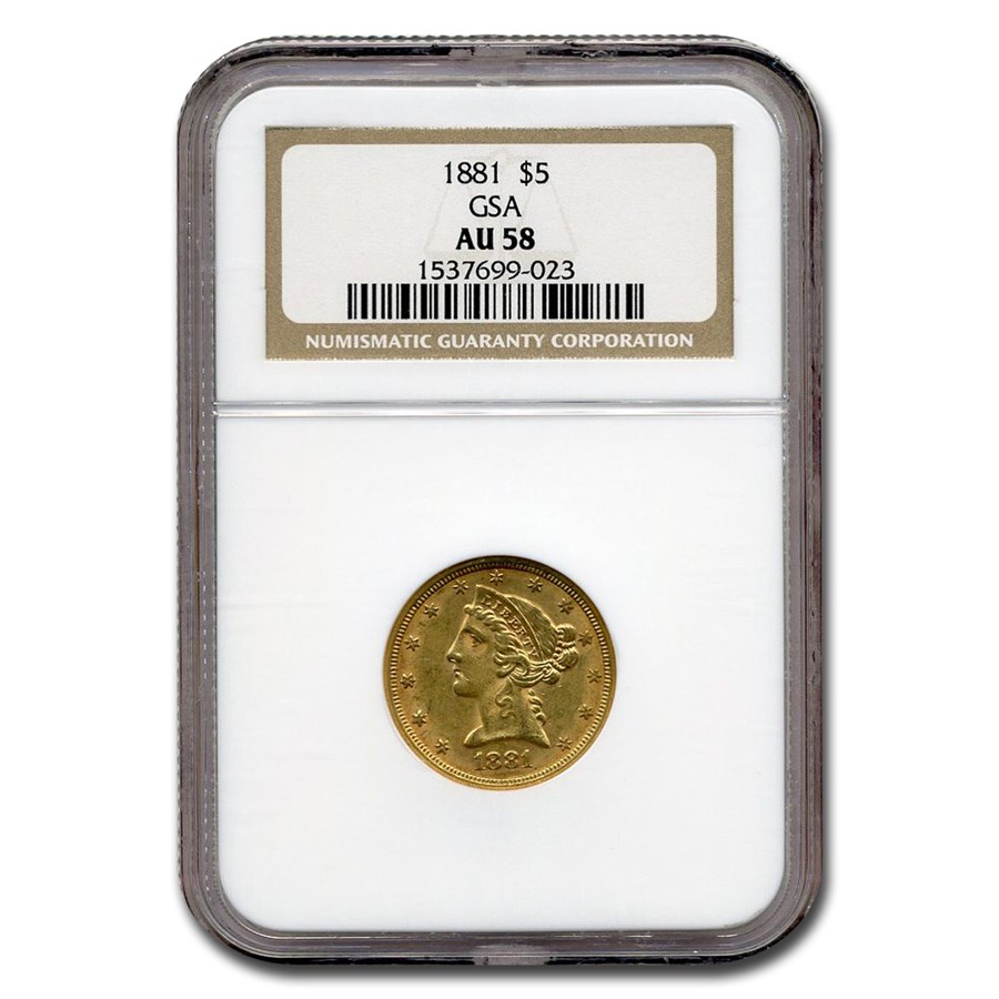 Buy 1881 $5 Liberty Gold Half Eagle AU-58 NGC (GSA) | APMEX
