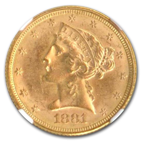 Buy 1881 88/88 $5 Liberty Gold Half Eagle MS-62 NGC (FS-305) | APMEX