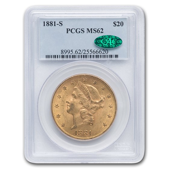 Buy 1881-S $20 Liberty Gold Double Eagle MS-62 PCGS CAC | APMEX