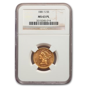 Buy 1881-S $5 Liberty Gold Half Eagle MS-63 NGC (PL) | APMEX