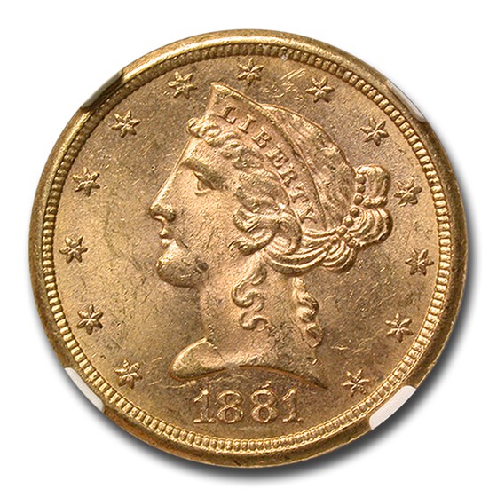1881-S $5 Liberty Gold Half Eagle MS-64+ NGC