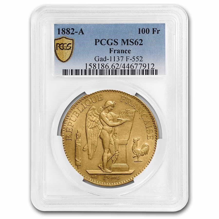 Buy 1882-A France Gold 100 Francs Lucky Angel MS-62 PCGS | APMEX