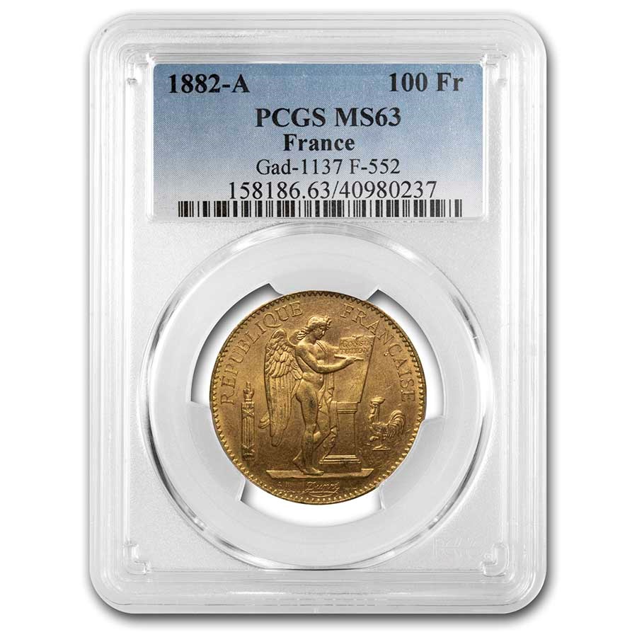 Buy 1882-A France Gold 100 Francs Lucky Angel MS-63 PCGS | APMEX