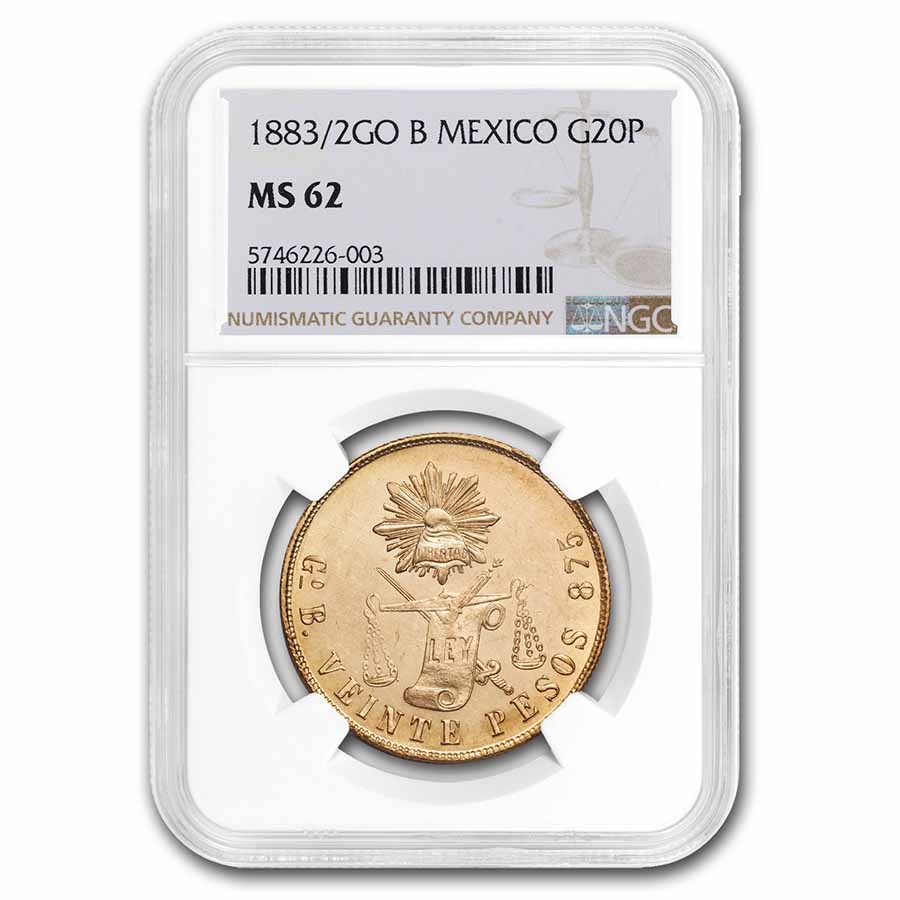 Buy 1883/2 Go B Mexico Gold 20 Pesos MS-62 NGC | APMEX