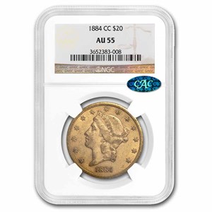 1884-CC $20 Liberty Gold Double Eagle AU-55 NGC CAC
