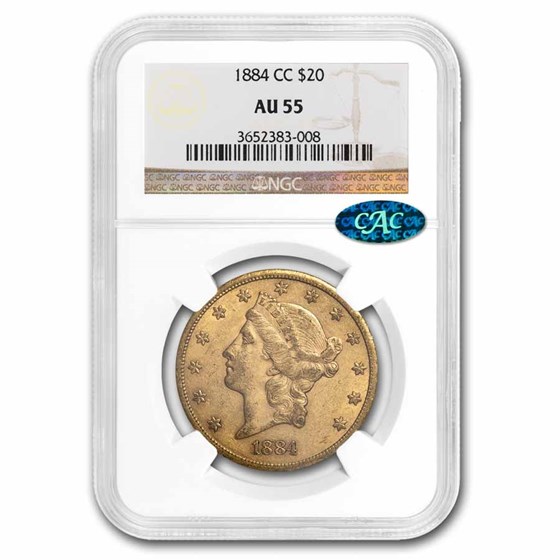 1884-CC $20 Liberty Gold Double Eagle AU-55 NGC CAC
