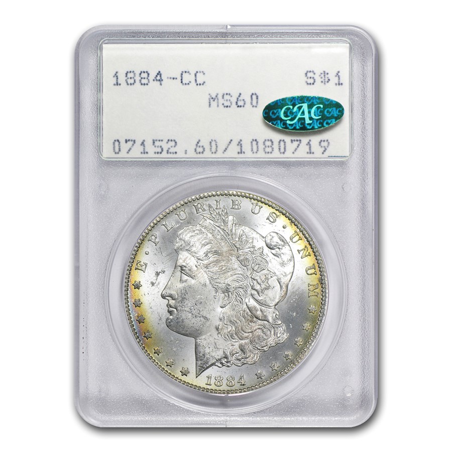 Buy 1884-CC Morgan Dollar MS-60 PCGS (CAC, Old Rattler Holder) | APMEX