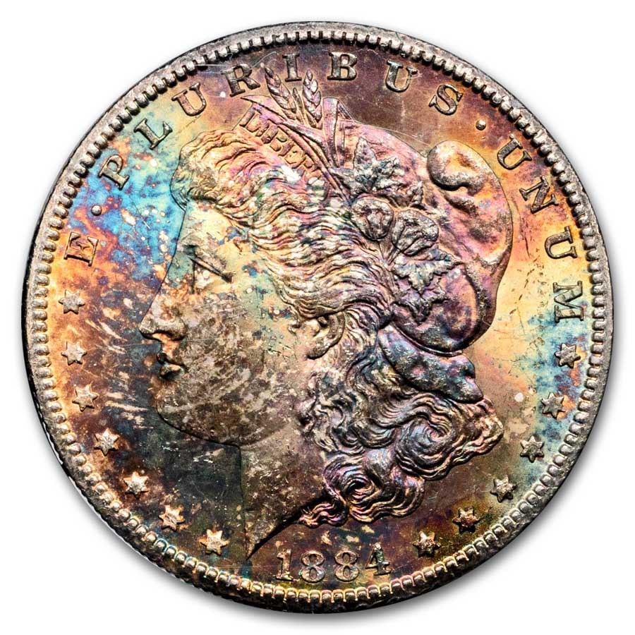 1884-CC Morgan Dollar MS-64 NGC (Rainbow Toned Obv GSA)