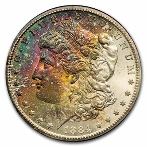 1884-CC Morgan Dollar MS-65* NGC (GSA) Rainbow Toned Obv