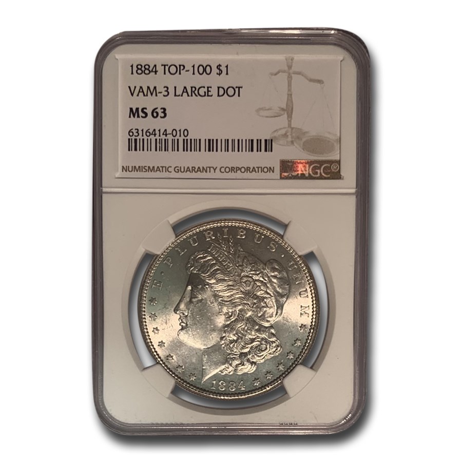 Buy 1884 Morgan Dollar MS-63 NGC (VAM-3 Large Dot, Top-100) | APMEX
