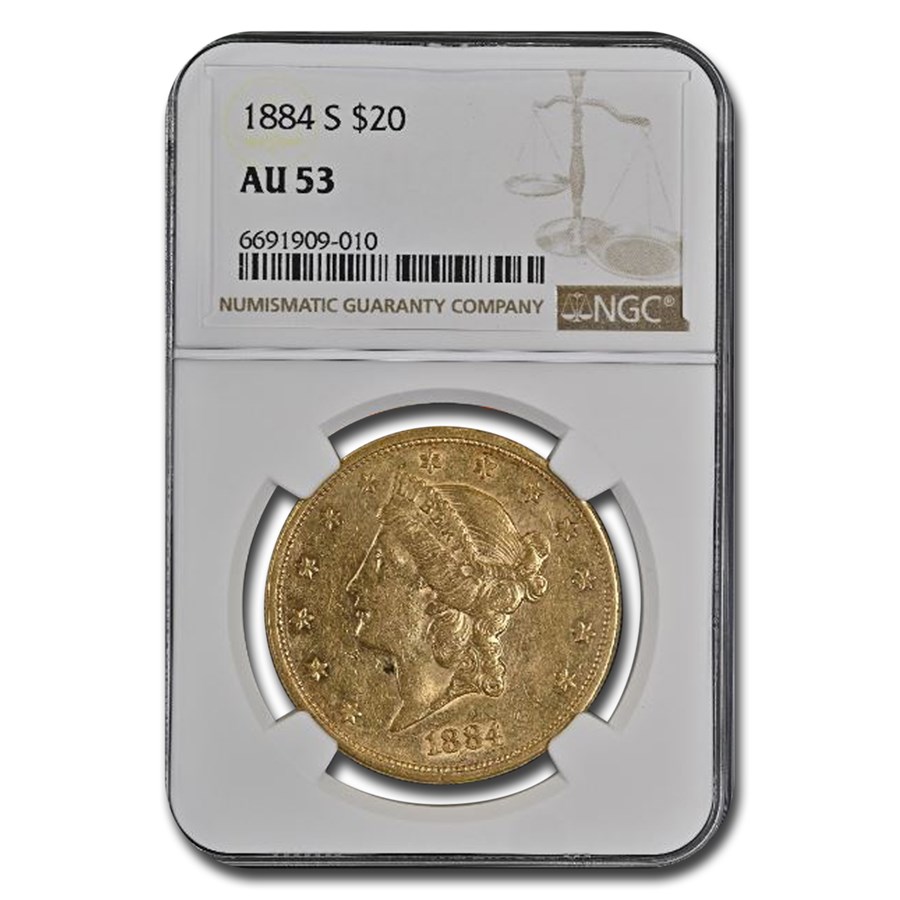 1884-S $20 Liberty Gold Double Eagle AU-53 NGC