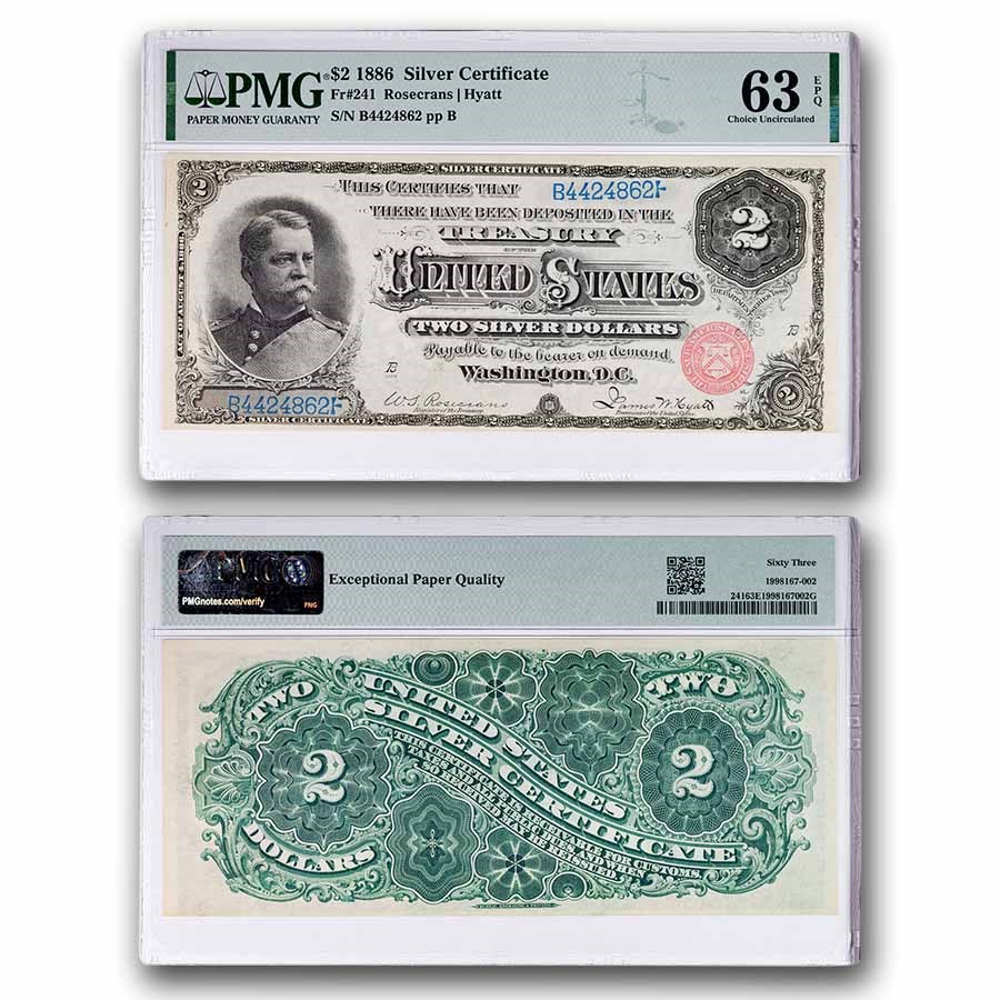 Buy 1886 $2 Silver Cert. Hancock CU-63 EPQ PMG (Fr#241) | APMEX