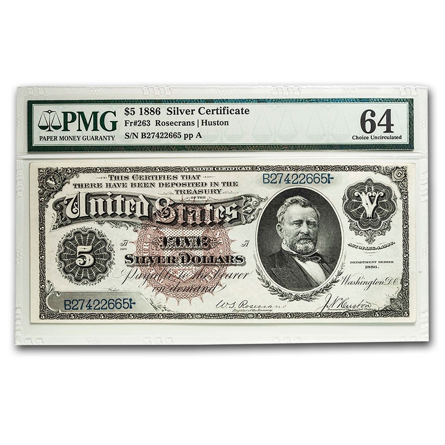 Buy 1886 $5.00 Silver Certificate U. S. Grant CU-64 PMG (Fr#263) | APMEX
