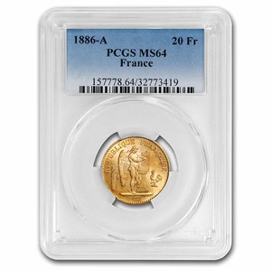 Buy 1886-A France Gold 20 Francs Angel MS-64 PCGS | APMEX