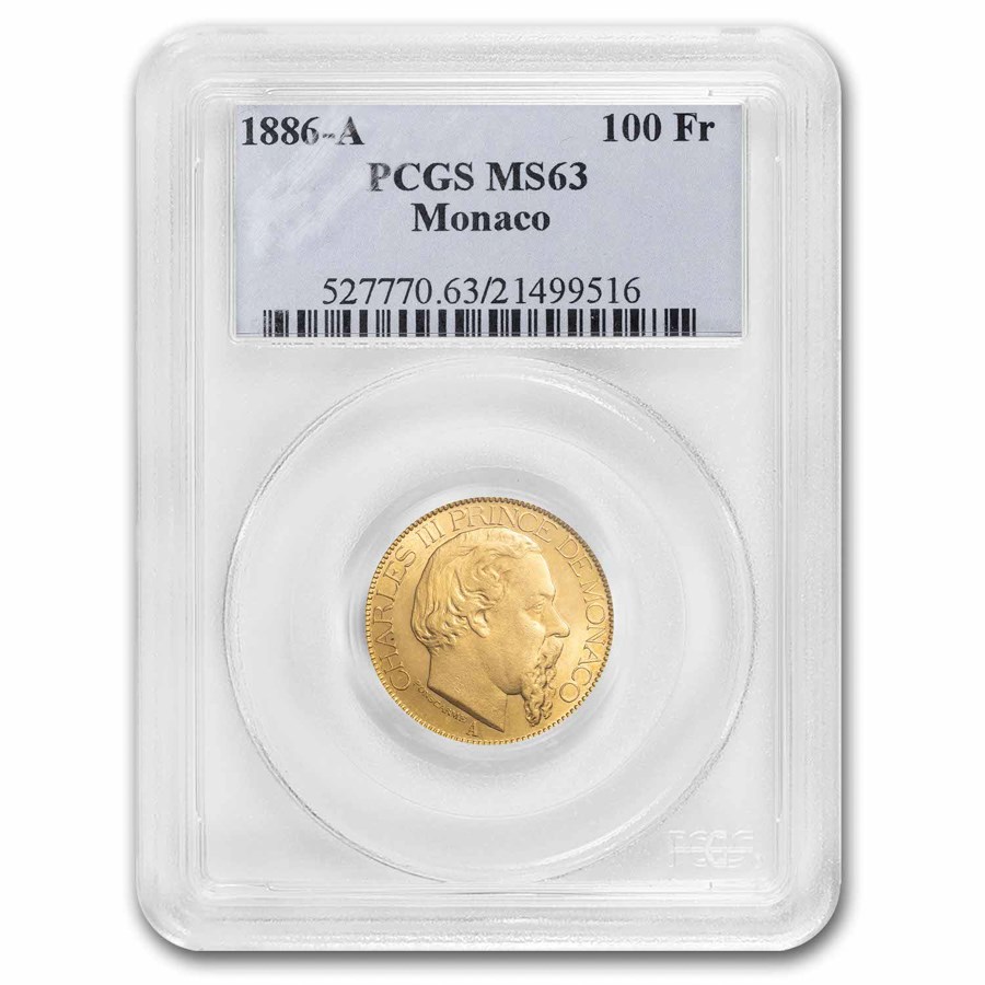 Buy 1886-A Monaco Gold 100 Francs Charles III MS-63 PCGS | APMEX