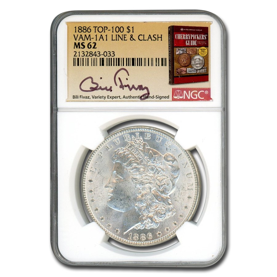 1886 Morgan Dollar MS-62 NGC (VAM-1A1, Fivaz)