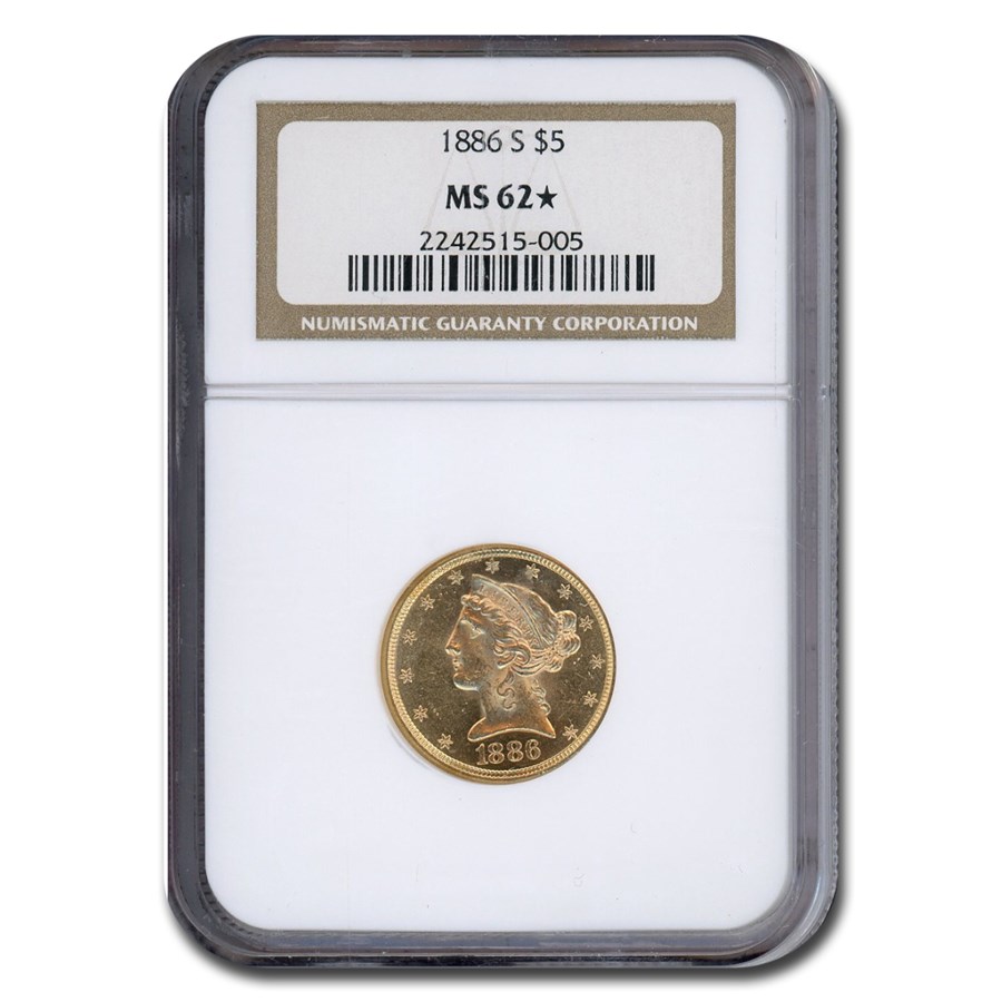 Buy 1886-S $5 Liberty Gold Half Eagle MS-62* NGC | APMEX