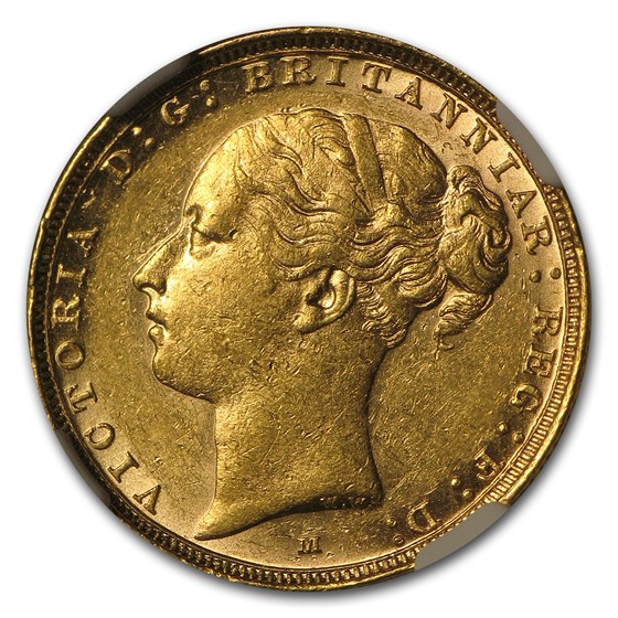 Buy 1887-M Australia Gold Sovereign Victoria AU-55 NGC | APMEX
