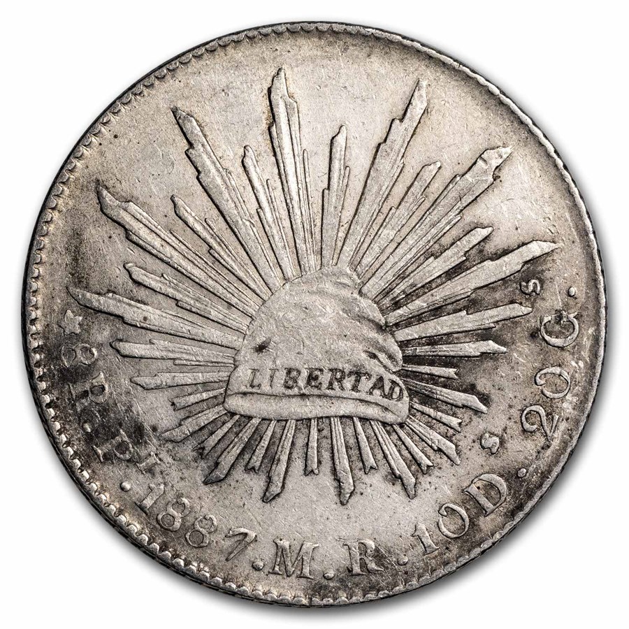 1887-Pi MR Mexico Silver 8 Reales Cap & Rays XF